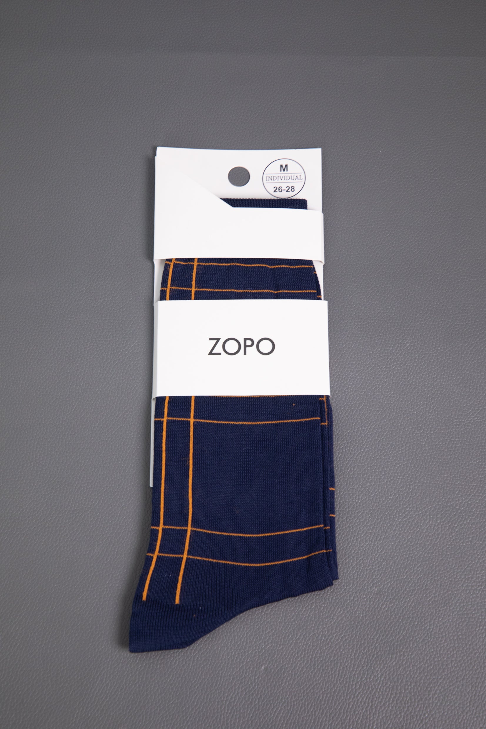 HOMEM-Meias Azuis Escuras Com Listras Laranjas – zopo